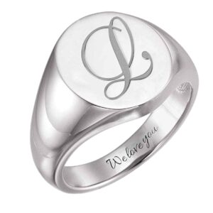 personalized 925 silver sterling solid signet initial ring custom inner side engraved pinky ring for women men (silver)