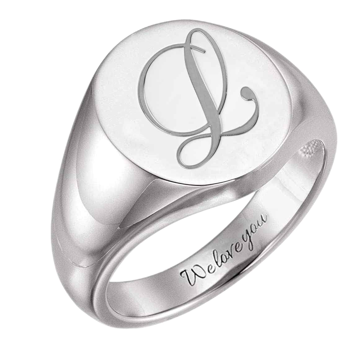 Personalized 925 Silver Sterling Solid Signet Initial Ring Custom Inner Side Engraved Pinky Ring for Women Men (Silver)