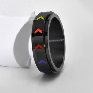 Nanafast Stainless Steel Rainbow Spinner Ring LGBT Pride Ring for Gay & Lesbian Love is Love Rainbow Pride Ring LGBTQ Anxiety Ring for Women Men Black 8