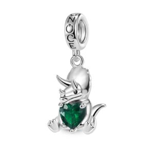 gnoce triceratops embraces heart gemstone pendant dangle charm 925 sterling silver charms fits bracelets/necklace birthday gift for women wife (triceratops)