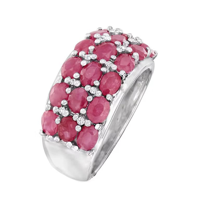 Kaius Jewels 925 Sterling Silver Natural Ruby Gemstone July Birthstone Silver Rings For Women Cluster Eternity Band Size Us-12