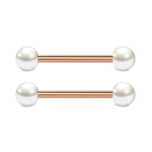 14g stainless steel nipple rings solid pearl balls straight barbell bars tongue ring 16mm(5/8 inch) body piercing jewelry