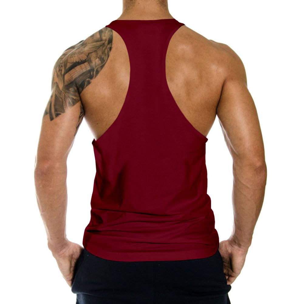 InleaderAesthetics 2 Pack Men's Tank Tops Sleeveless Shirts Y-Back Gym Workout Stringer Tank Tops Bodybuilding Fitness T-Shirts - BK+WNRD-S