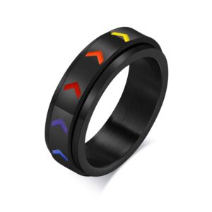 nanafast stainless steel rainbow spinner ring lgbt pride ring for gay & lesbian love is love rainbow pride ring lgbtq anxiety ring for women men black 8