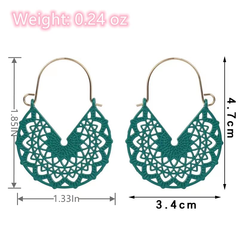 12 pairs of colorful cutout boho cutout pattern bohemia earrings for women hanging dangling fashion set boho DIY lightweight women's earrings candy color earrings