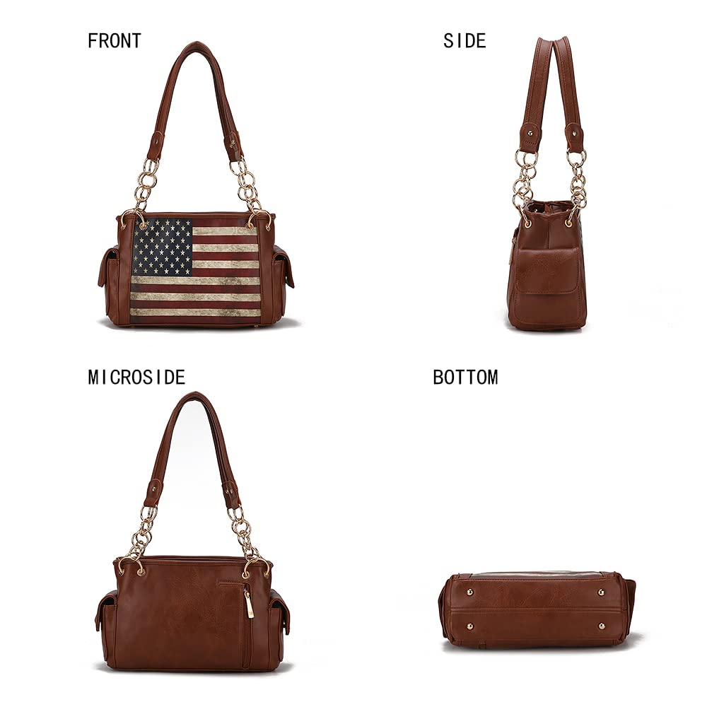 MKF Collection USA Shoulder Bags for Women, Vegan Leather American Flag Handbag Purse Top-Handle Satchel Bag By Mia K