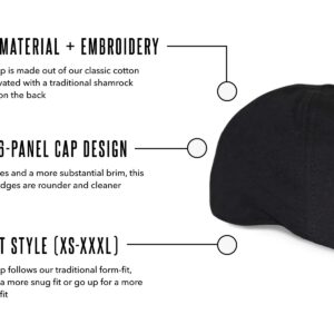 The Original Boston Scally Cap - The Dubliner Newsboy Flat Cap - 6 Panel Cotton Fitted Hat for Men - Black - ML