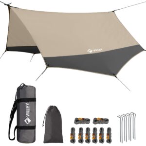 villey camping tarps for tents, portable waterproof hammock rain fly, easy set up camping shelter sunshade canopy for outdoor fishing, backpacking, hiking, survival gear- heptagonal, khaki