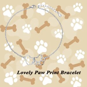 ONEFINITY Paw Print Bracelet Sterling Silver Dog Paw Bracelet Pet Cat Dog Paw Heart Jewelry for Women