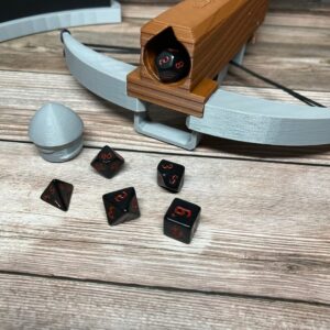 MunnyGrubbers - Crossbow Dice Roller - (Dark Brown) - (Random 7PCS D20 Dice Set Included) - Tabletop RPG - Dice Holder - Dice Popper - Dice Tower - Dungeons and Dragons - DND - D&D - (Dark Brown)