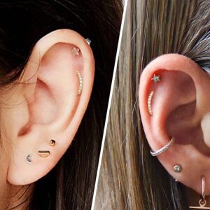 Melighting 16G Helix Earrings 9K Gold Tragus Piercing Jewelry Clear CZ Stud Earring Cartilage Earrings Conch Daith Lobe Piercing for Women Gift