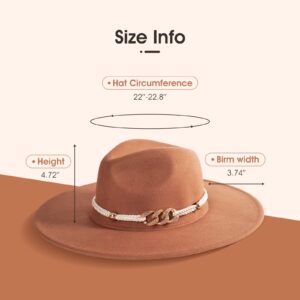 2 Pack Wide Brim Fedora Hats for Women Men, Stylish Fedora Hats for Women Classic Felt Fedora Hats with Belt Buckle Felt Panama Hat