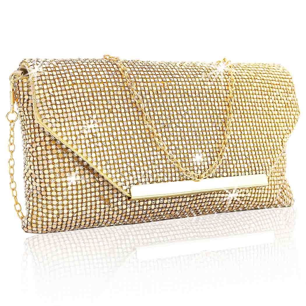 Barode Handbags for women Rhinestone Clutch Purses Gold Rhinestone Shoulder Bag Envelope Crossbody Bags Wedding Handbags (Gold)