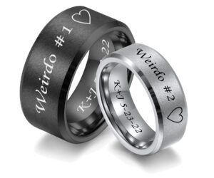 mzzj weirdo #1 & weirdo #2 couple matching ring 10mm & 8mm 2 tone set brushed tungsten carbide bevel edge promise rings for engagement wedding,birthday gift for wife husband