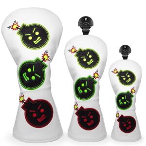 golf headcovers golf driver head cover embroidery bombs premium leather ((dr+fw+ut) 3pcs/set)