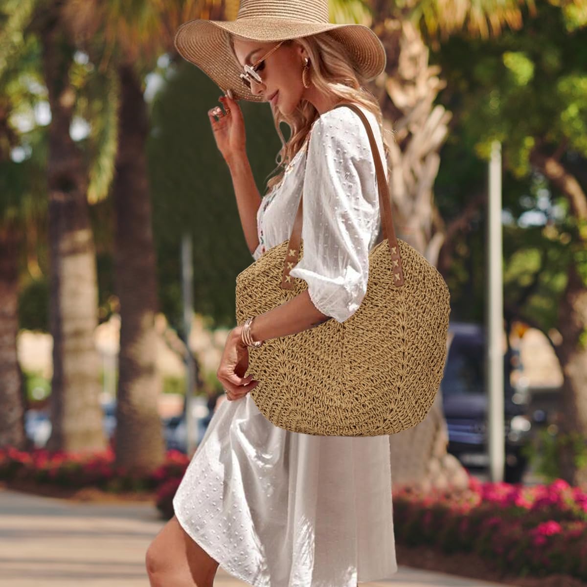 Womens Large Straw Tote Bag Handmade Woven Beach Shoulder Bag Top Handbag Purse for Summer, Brown