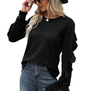 Saloogoe Womens Sweatshirt Ruffle Long Sleeve Tops Fall Clothes Black M