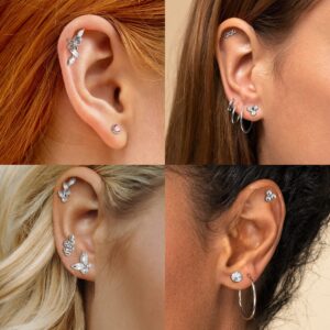 BESTEEL 28 Pcs 16g Cartilage Earring Stud Hoop for Women Tragus Stud Earring Cartilage Piercing Jewelry Surgical Steel Forward Helix Earrings Hoop Rook Daith Conch Piercing Jewelry Silver