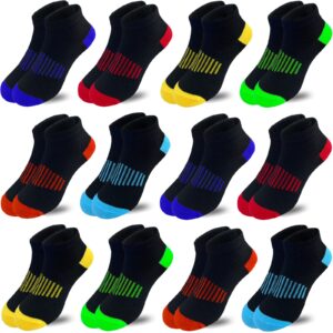 tsmollyu boy socks 12 pairs ankle athletic cotton socks half cushioned low cut socks for little big kids age 3-10(7-10 years)