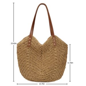 Womens Large Straw Tote Bag Handmade Woven Beach Shoulder Bag Top Handbag Purse for Summer, Brown