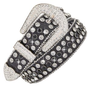 vxrxal men rhinestone belt western bling studded design leather diamond belt for jeans (m:fits waist size 33''-37'', black)