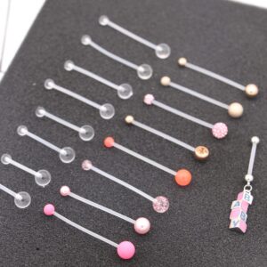 EVELICAL 26Pcs Pregnancy Belly Button Rings Long Bar Maternity Flexible Bioplast CZ Clear Navel Rings Sport Belly Piercing Retainer Body Jewelry Blue