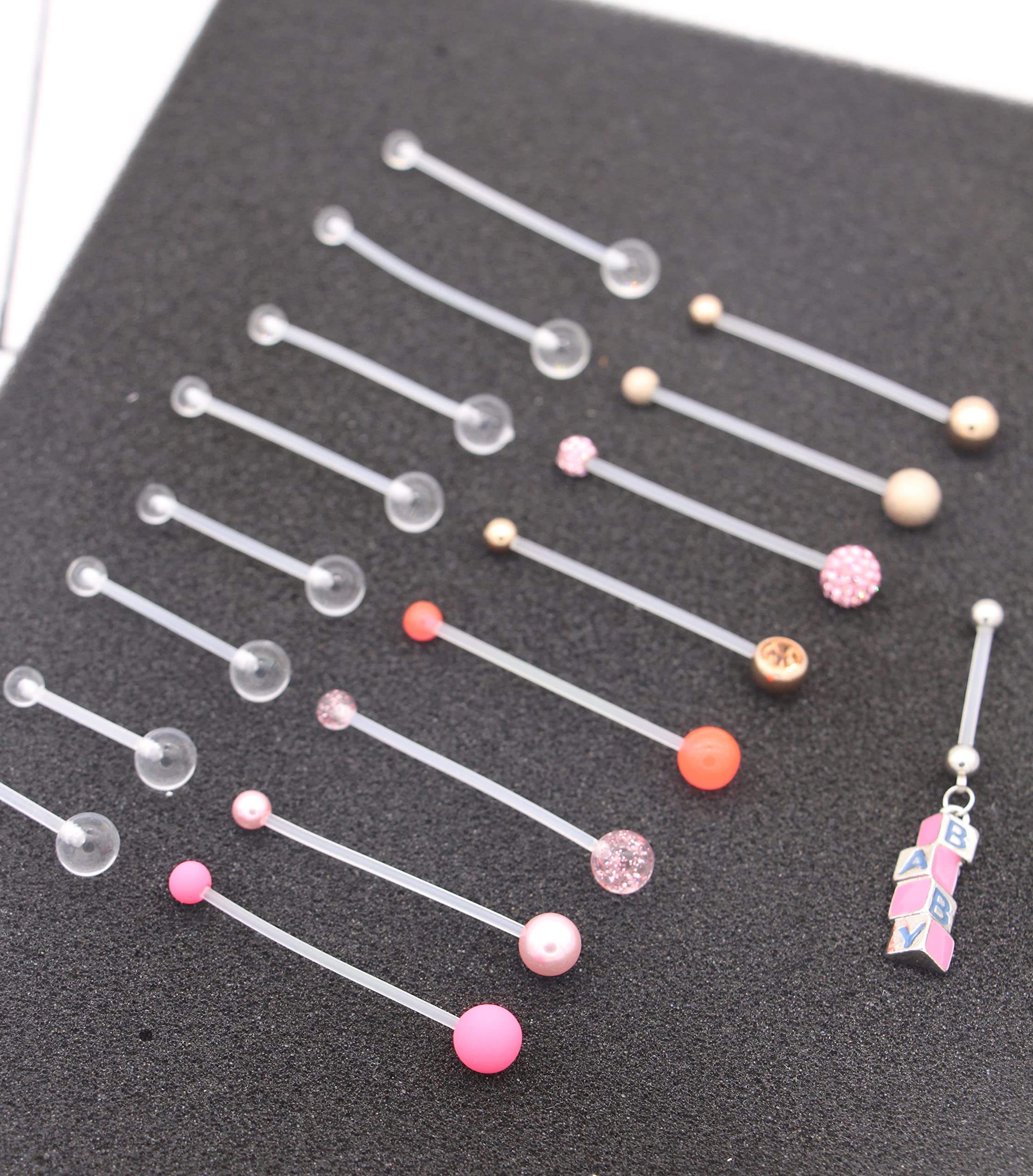 EVELICAL 26Pcs Pregnancy Belly Button Rings Long Bar Maternity Flexible Bioplast CZ Clear Navel Rings Sport Belly Piercing Retainer Body Jewelry Blue