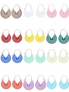 12 pairs of colorful cutout boho cutout pattern bohemia earrings for women hanging dangling fashion set boho diy lightweight women's earrings candy color earrings