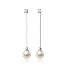 reffeer solid 925 sterling silver pearl earrings drop for women teens girls pearl dangle earrings cz studs wedding bridal dangle earrings