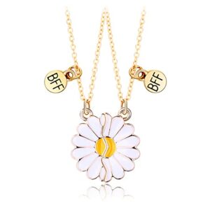 2pcs half sun sunflower daisy flower pendant necklace for women best friend attraction long distance matching adjustable necklace friendship jewelry-d gold sunflower