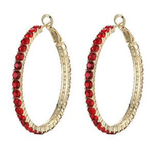 selovo hoop earrings red crystal hoop earrings 1.8" gold tone