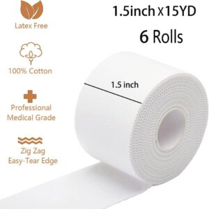 White Athletic Sports Tape 45ft-Very Strong Easy Tear NO Sticky Residue for Athlete & Medical Trainers & First Aid Injury Wrap,Perfect for Fingers Ankles Wrist on Bat, Hockey Stick (6 Rolls)