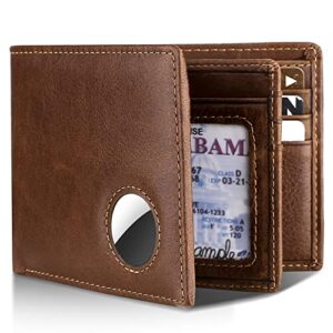 swallowmall airtag wallet men rfid blocking genuine leather bifold mens wallet for airtag 1 id window 12 card holders gift box (airtag not included) (classic, coffeebrown)