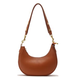 mn&sue women's leather shoulder bag - classic medium hobo tote - sleek crescent shape for effortless style (brown)