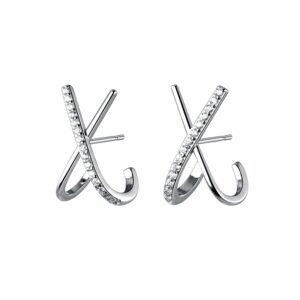 reffeer 925 sterling silver letter x cuff earrings piercings for women teens cz x wrap earrings huggie studs (a-silver)