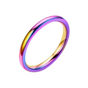 2mm ring classical plain stackable ring for women wedding band thin ring statement band (10), stainless steel,multicolor,rose gold,white,purple