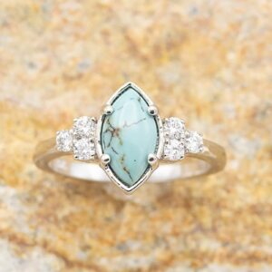 Elegant Rings Turquoise Ring for Women 3-in-1 Simulated Diamond CZ Engagement Bohemian Jewelry (A, 6), Stainless Steel,Rose Gold,White,Turquoise,Purple