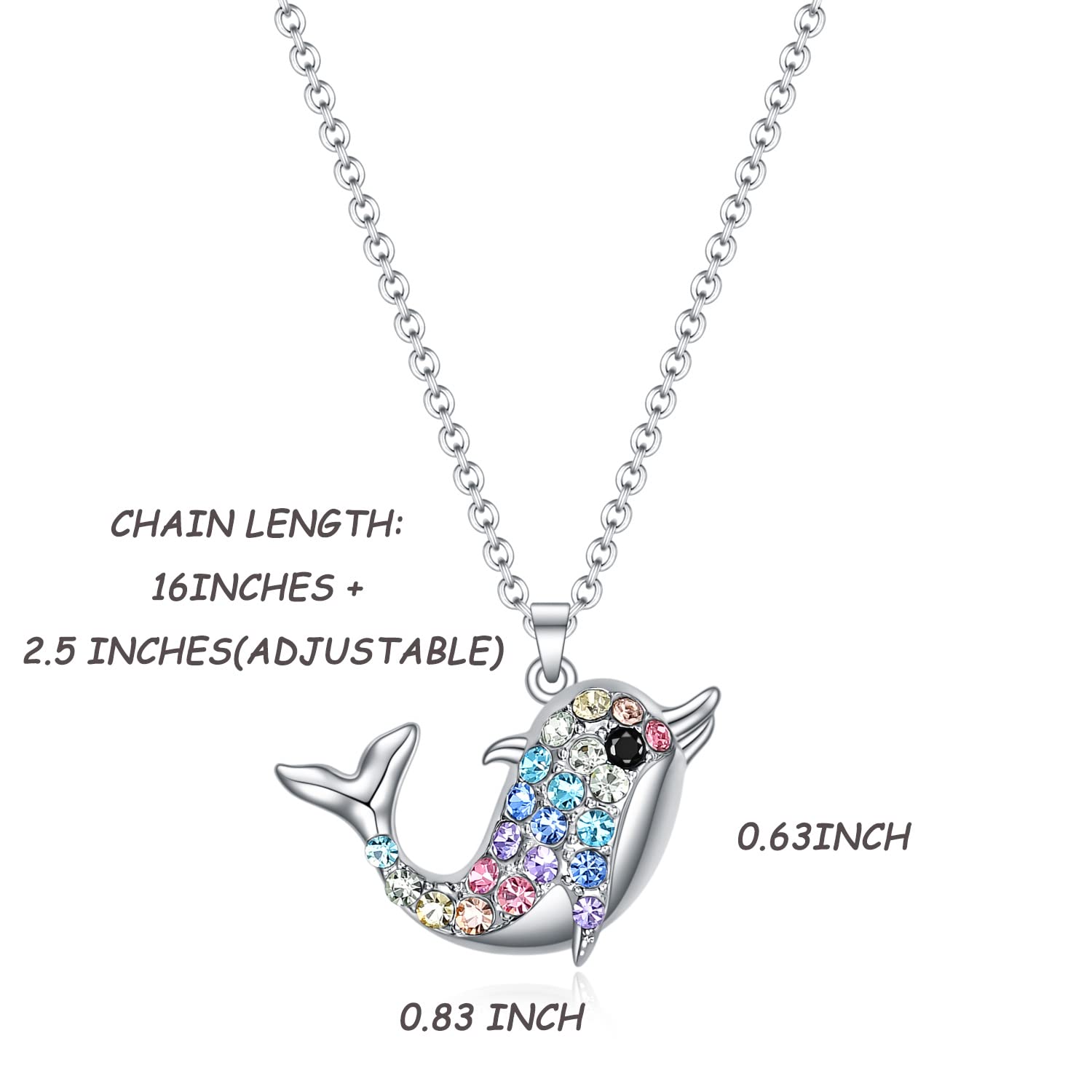 SUMFAN Dolphin Necklace Gifts for Girls Women,Rainbow Crystal Birthday Gifts Animal Jewelry Pendant Daughter (Cute Dolphin Necklace)