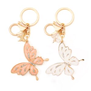 ropaked 2 pieces butterfly keychain cute key chains,butterfly gift,crystal bling diamond keychain,butterfly accessories for women car keys