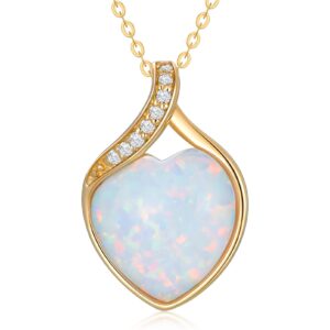 ydd 14k solid gold white opal necklace for women heart shape opal with nature diamond pendant necklace heart necklace opal jewelry genuine diamond jewelry gifts 16"-18"