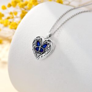 SOULMEET Personalized Beautiful Blue Morpho Butterfly Locket Necklace That Holds 2 Pictures Photo Sterling Silver Insect Locket (Custom photo & text)