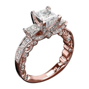 cushion cut simulated diamond ring for women zircon ring engagement wedding band cz (rose gold, 10)