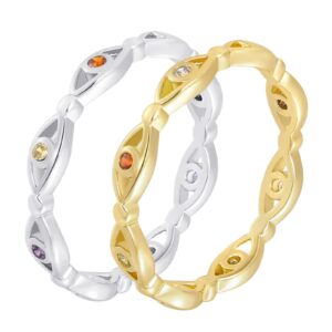 jiangyue evil eye infinity ring for women colorful cubic zirconia eyes stackable engagement rings wedding jewelry gift size 9