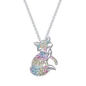 fox necklace for girls women,fox gifts for girls rainbow fox pendant jewelry valentine's day,birthday,christmas,back to school gifts for girls (fox necklace)