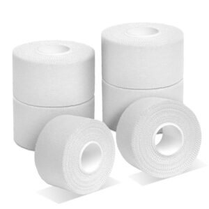 white athletic sports tape 45ft-very strong easy tear no sticky residue for athlete & medical trainers & first aid injury wrap,perfect for fingers ankles wrist on bat, hockey stick (6 rolls)