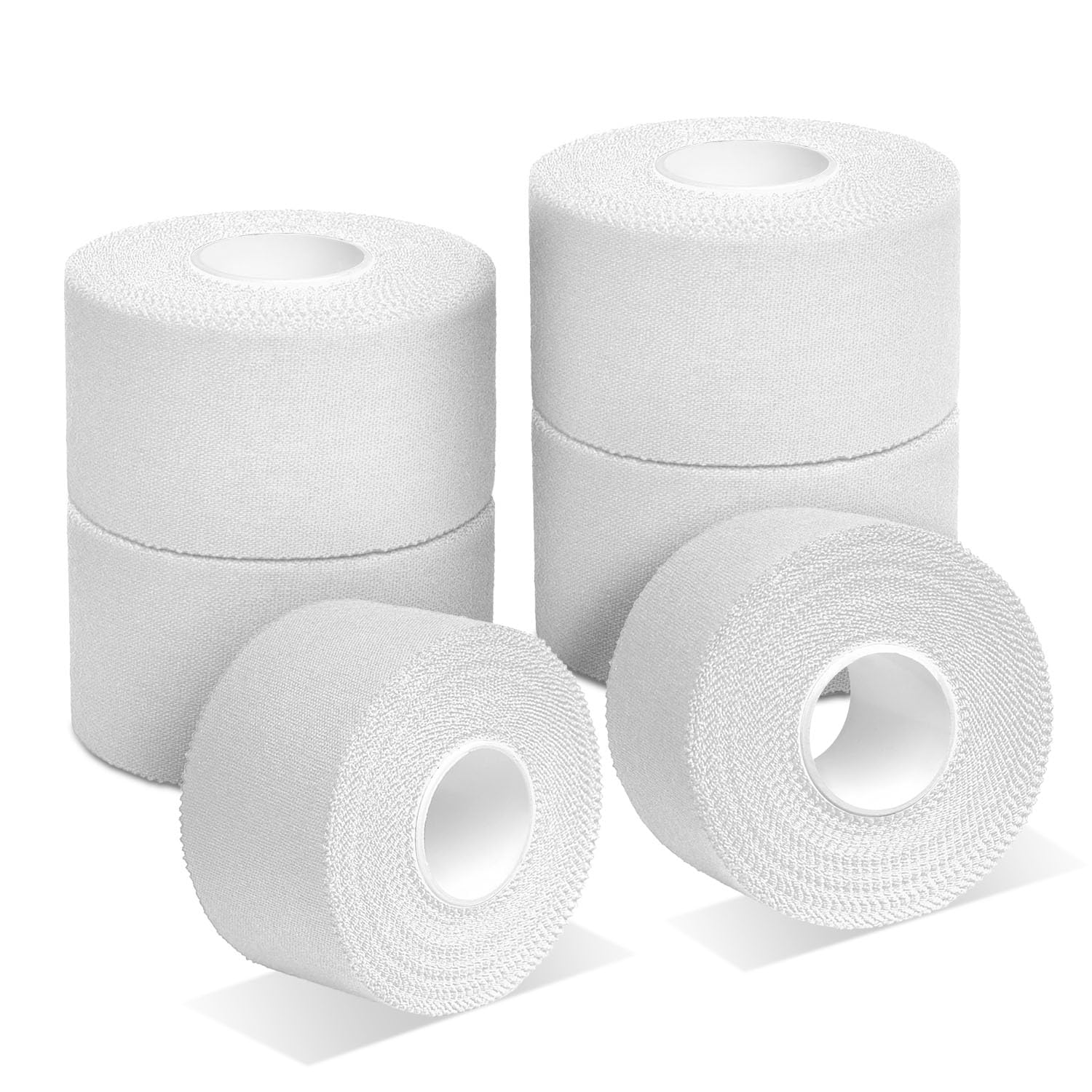 White Athletic Sports Tape 45ft-Very Strong Easy Tear NO Sticky Residue for Athlete & Medical Trainers & First Aid Injury Wrap,Perfect for Fingers Ankles Wrist on Bat, Hockey Stick (6 Rolls)