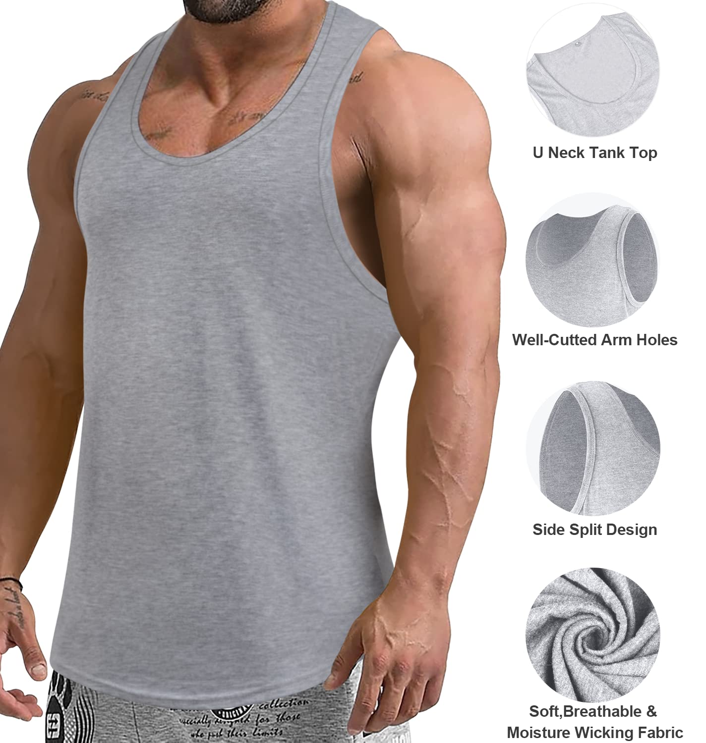 KAWATA Men's 3 Pack Dry Fit Workout Tank Top Gym Muscle Tee Fitness Bodybuilding Sleeveless T Shirts