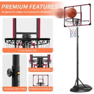 AOKUNG Teenagers Height Adjustable 7.5-9.2 'Basket 32 ''Backboard Portable Basket System for Indoor & Outdoor use, Black