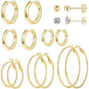 8 pairs stainless steel gold hoop earrings huggie cuff earrings sets for multiple piercing hoops and studs earrings set cartilage small cz earrings ball earrings set for women