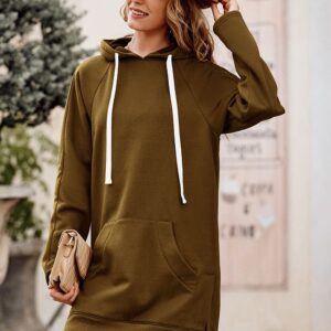 PRETTYGARDEN Women's Casual Pullover Sweatshirt Long Sleeve Split Hem Hoodie Dress with Kangaroo Pocket (Dark Khaki,X-Large)